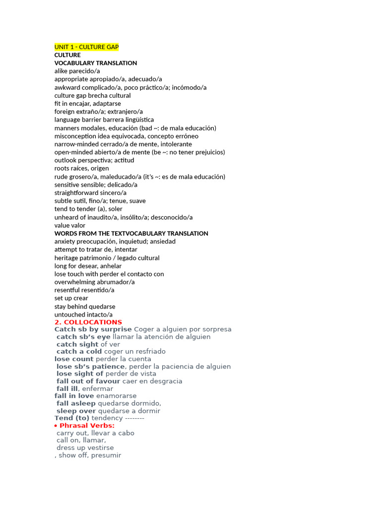 Unit 1-Unit 2 Vocabulary | PDF