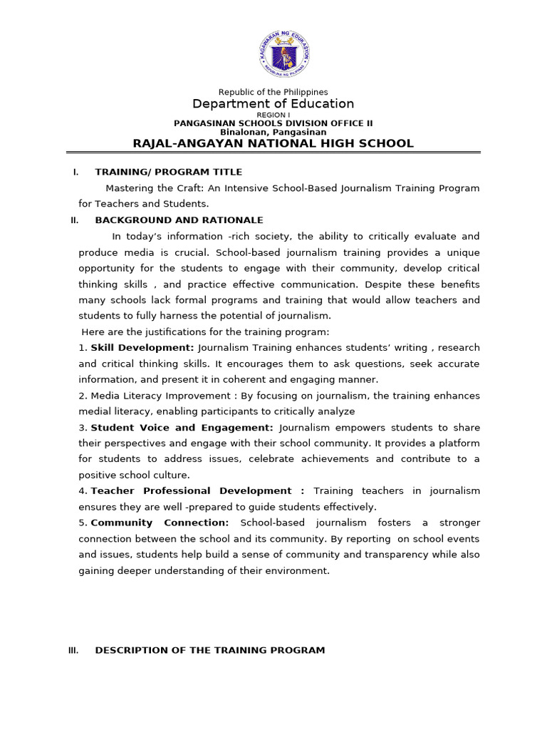 Intensive School Journalism Training Program | PDF | Journalism ...