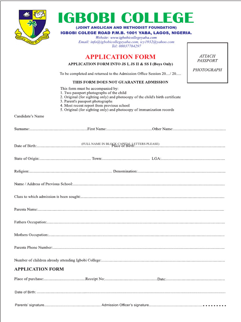 ICY Yaba Admission Forms | PDF