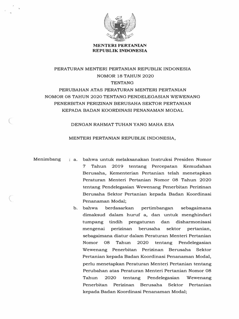 MoA Regulation No. 18 of 2020 | PDF