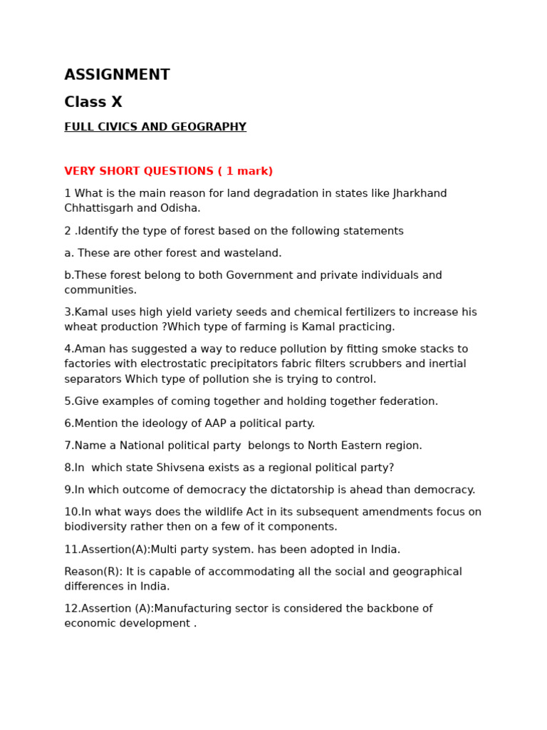 Full Civics and Geo.-Assignment 2024-25 | PDF