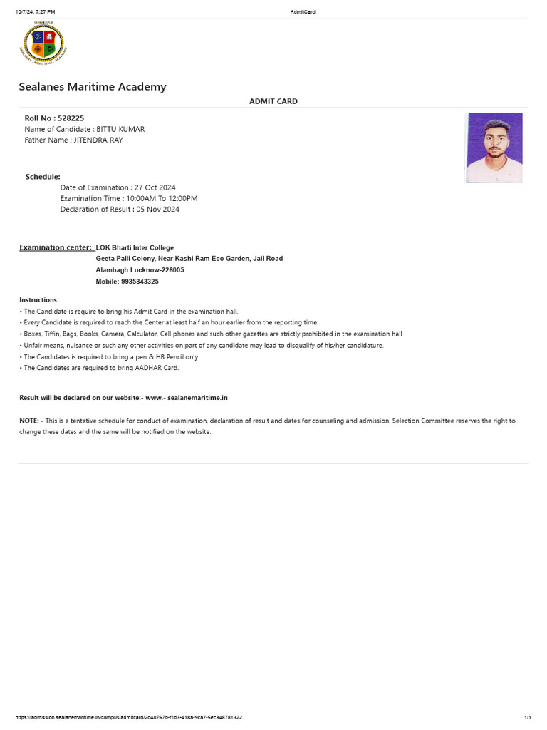 AdmitCard Bitu | PDF