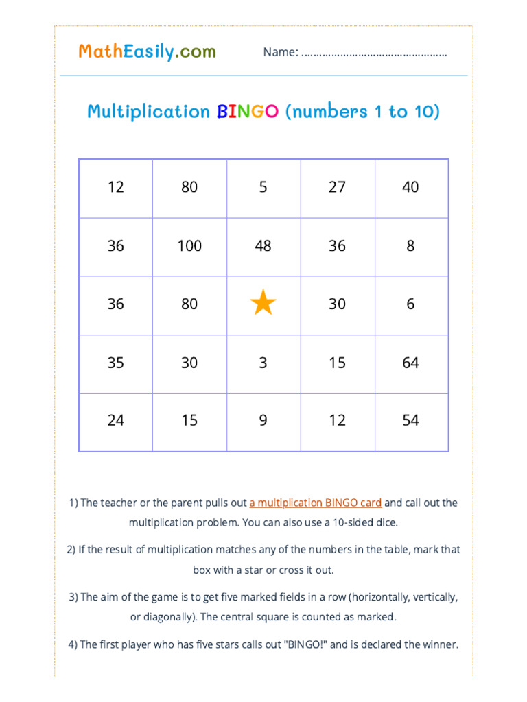 Multiplication Bingo | PDF