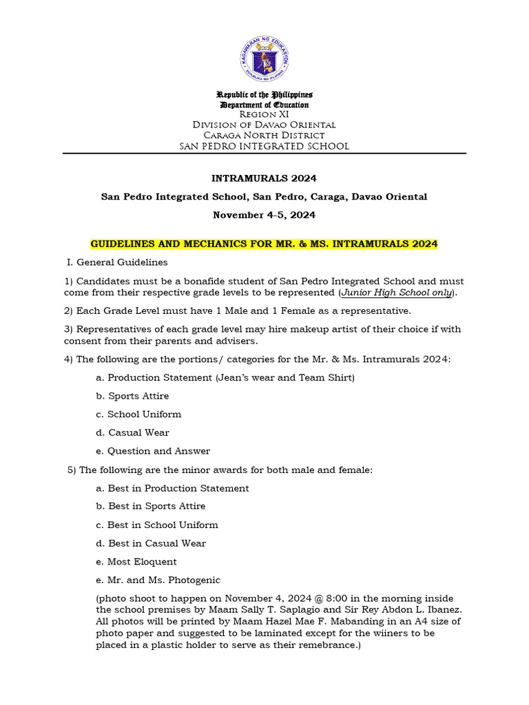 Guidelines and Mechanics For MR and MS Intramurals 2024 | PDF | Sports ...