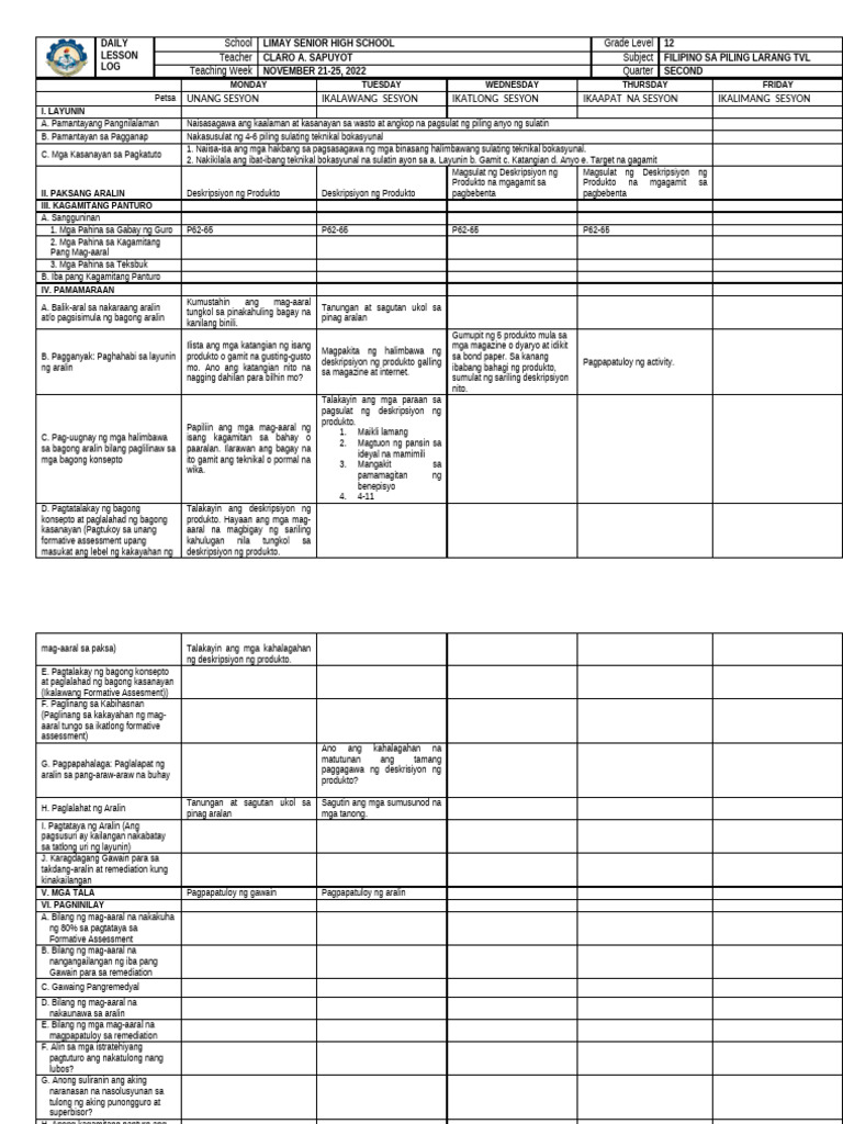 Lesson Plan Parang Wk-14-Nov-21-25 | PDF
