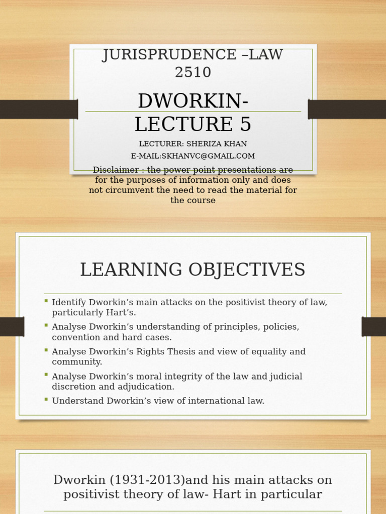 JURISPRUDENCE Â LAW 2510 Lecture 5 Dworkin | PDF | Jurisprudence | Justice