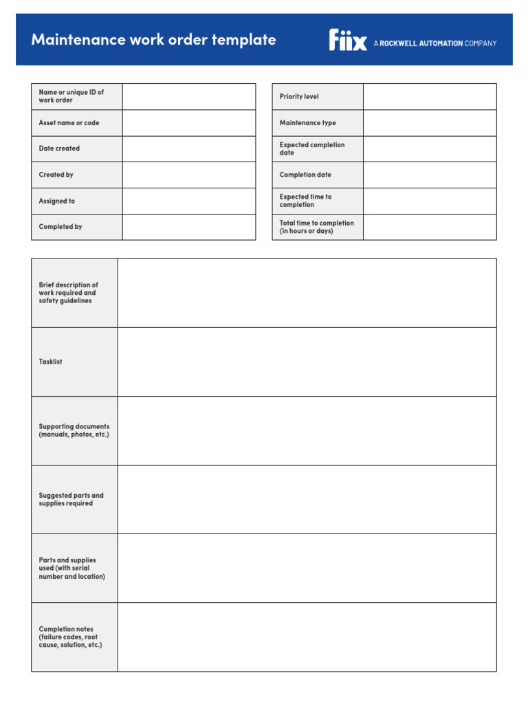 Comprehensive Maintenance Work Order Template | PDF | Computers