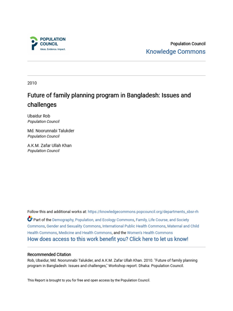 Future of Family Planning Program in Bangladesh Issues and Chall | PDF ...