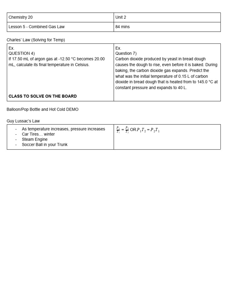 Chemistry 20 - Unit 2 - Lesson 5 - Guy-Lussacs Law-2 | PDF | Gases ...