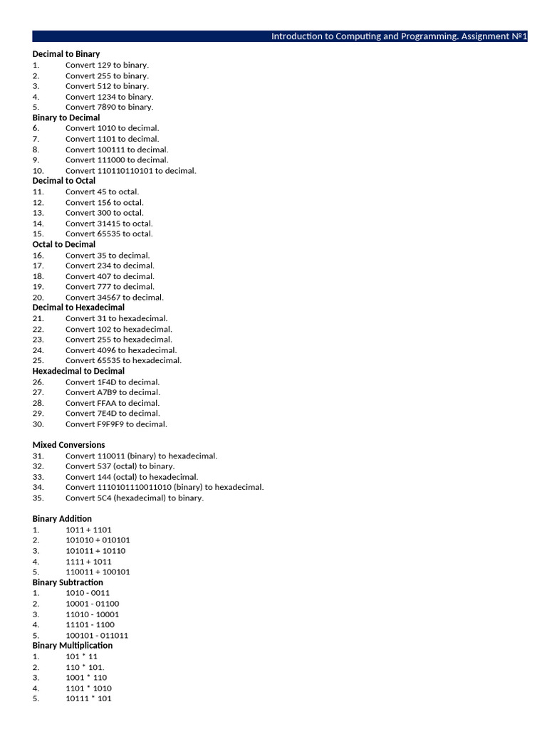 Assignment - Numerical Systems | PDF | Decimal | Computer Engineering