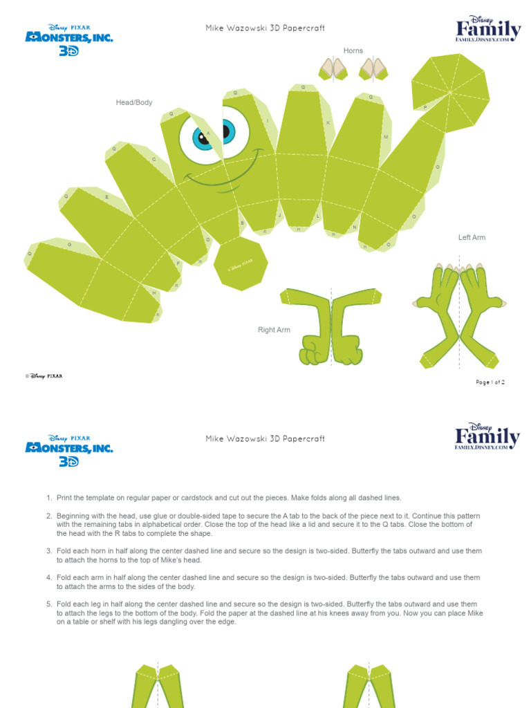 Mike Wazowski 3D Papercraft | PDF | Decorative Arts | Biodegradable ...