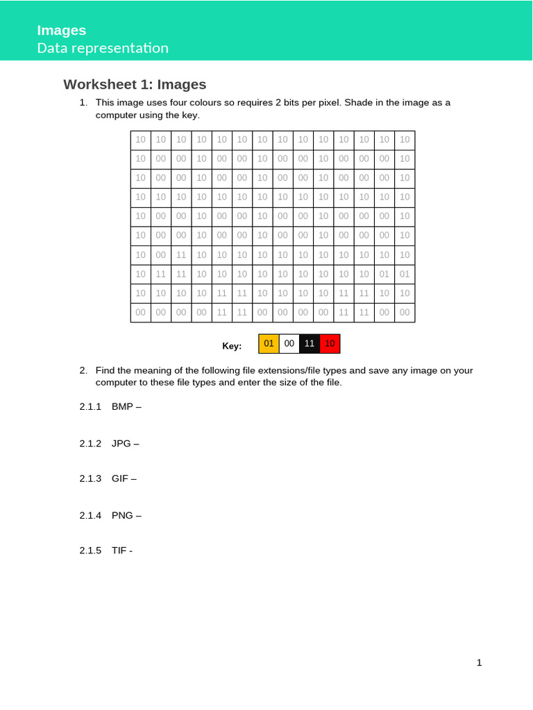 Data Representation Worksheet 1 Images Pdf Multidimensional Signal Processing Computer Data
