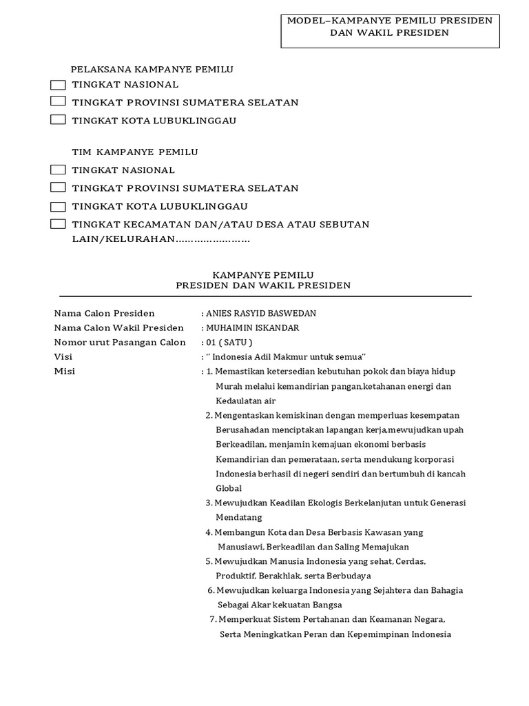 Model Kampanye Pilplres Kota Lubuklinggau | PDF