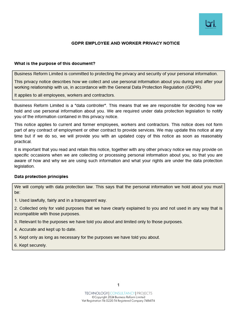 GDPR Privacy Notice For Employees | PDF | Employment | Pension