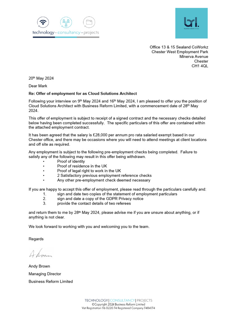 Mark Cotton Offer Letter 240520 | PDF