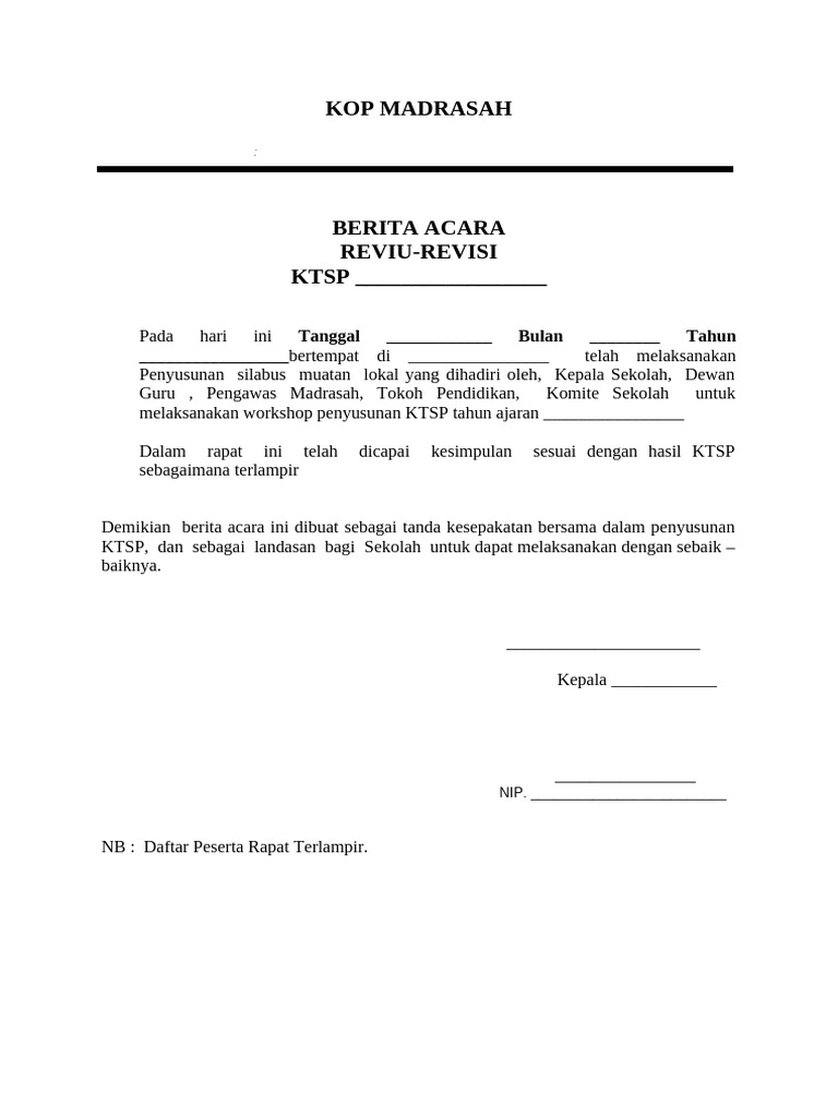 Berita Acara Review Kurikulum KTSP | PDF