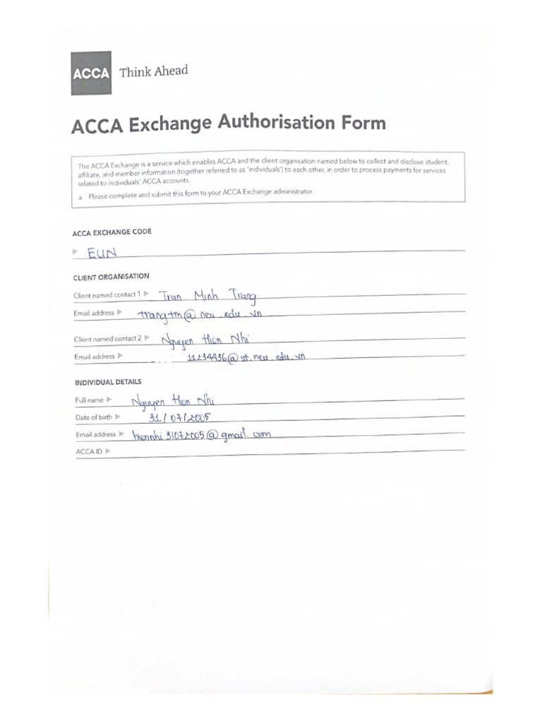 Acca Exchange Form | PDF