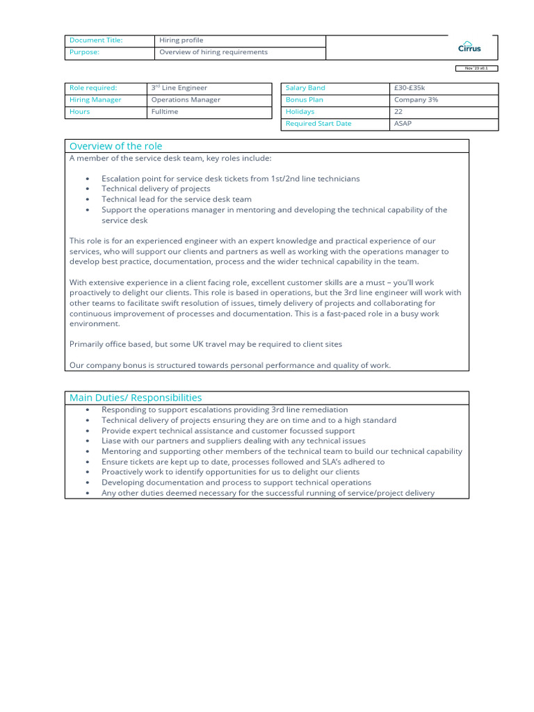 3rd Line Engineer Hiring Profile | PDF | System Software | Computer ...