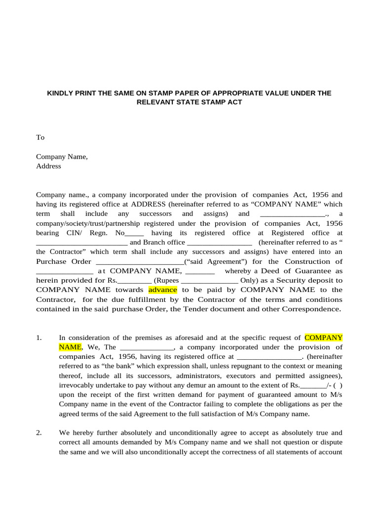 Advance Bank Guarantee Template | PDF | Liquidation | Civil Law (Legal ...