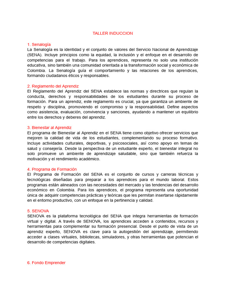 Taller Induccion Sena | PDF