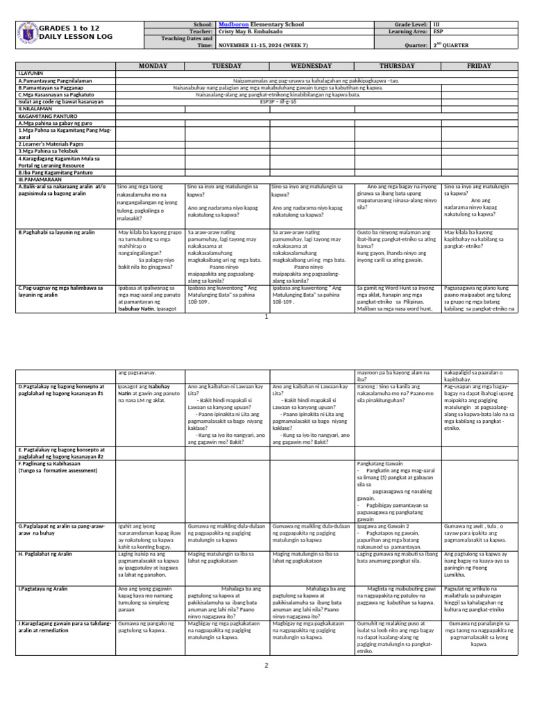 DLL - Esp 3 - Q2 - W7 | PDF