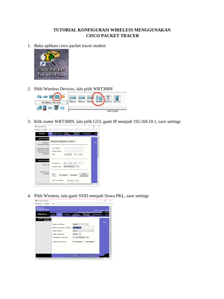 TUTORIAL KONFIGURASI WIRELESS Menggunakan Cisco Packet Tracer Studen | PDF | Bisnis | Komputer