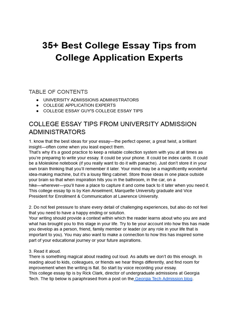 35 - Best College Essay Tips | PDF | Essays | College Admissions In The ...