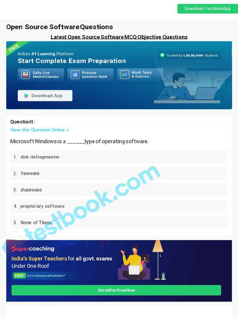 MCQ On Open Source Software 5eea6a0839140f30f369d721 | PDF