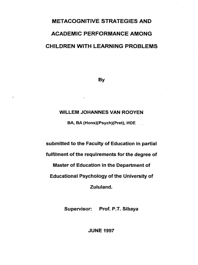 Metacognitive Strategies and Academic Performance Among Children With Learning Problems | PDF ...