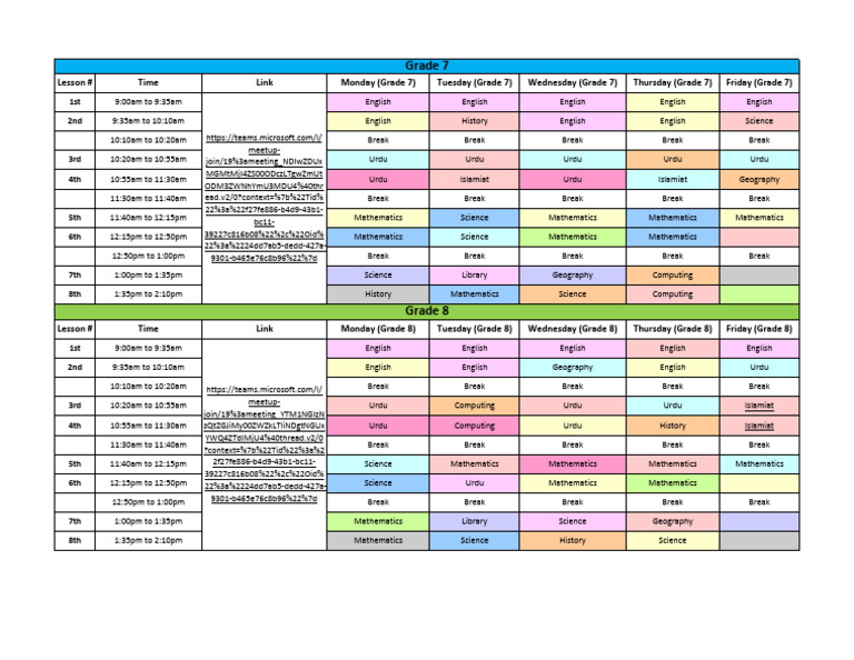 Online Classes Timetable | PDF