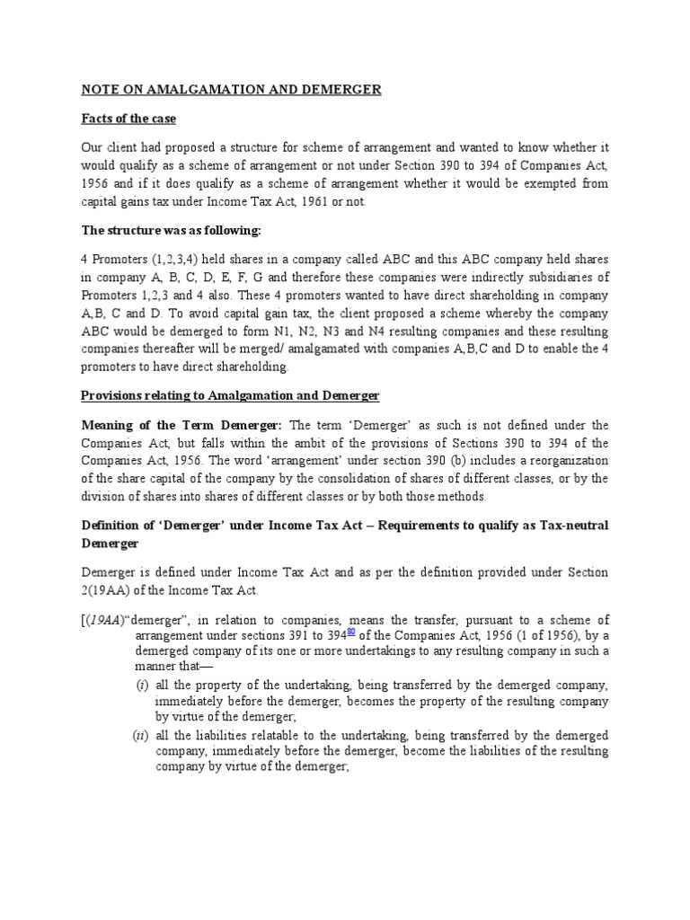 My Note On Amalgamation and Demerger Scheme | PDF | Consolidation ...