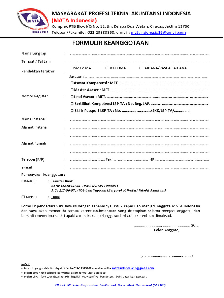 Formulir Keanggotaan MATA Indonesia - 2020 | PDF | Bisnis