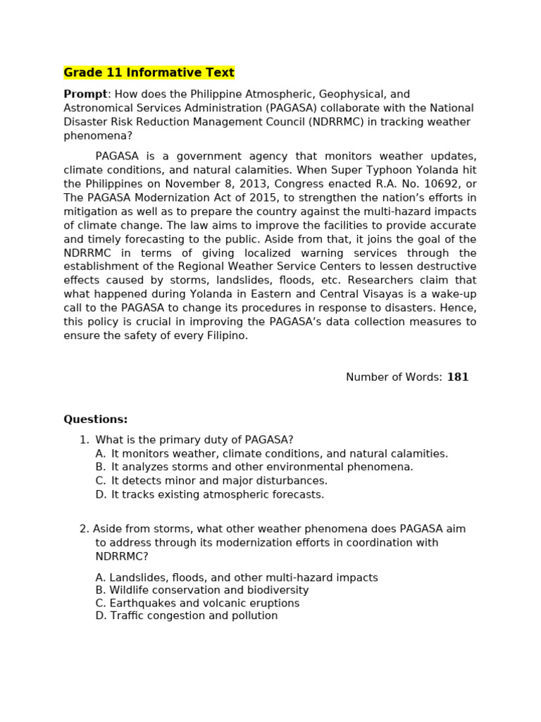 PAGASA's Role in Disaster Preparedness | PDF | Natural Disasters ...