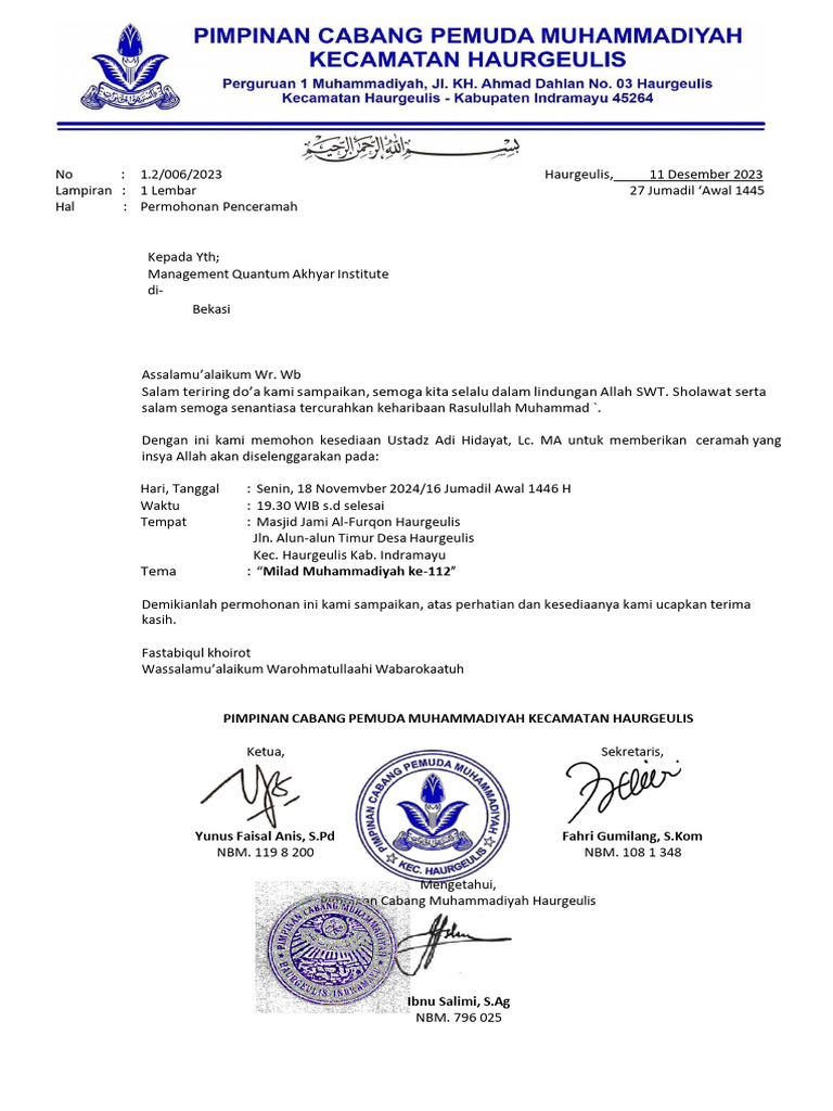 Surat Permohonan Penceramah | PDF