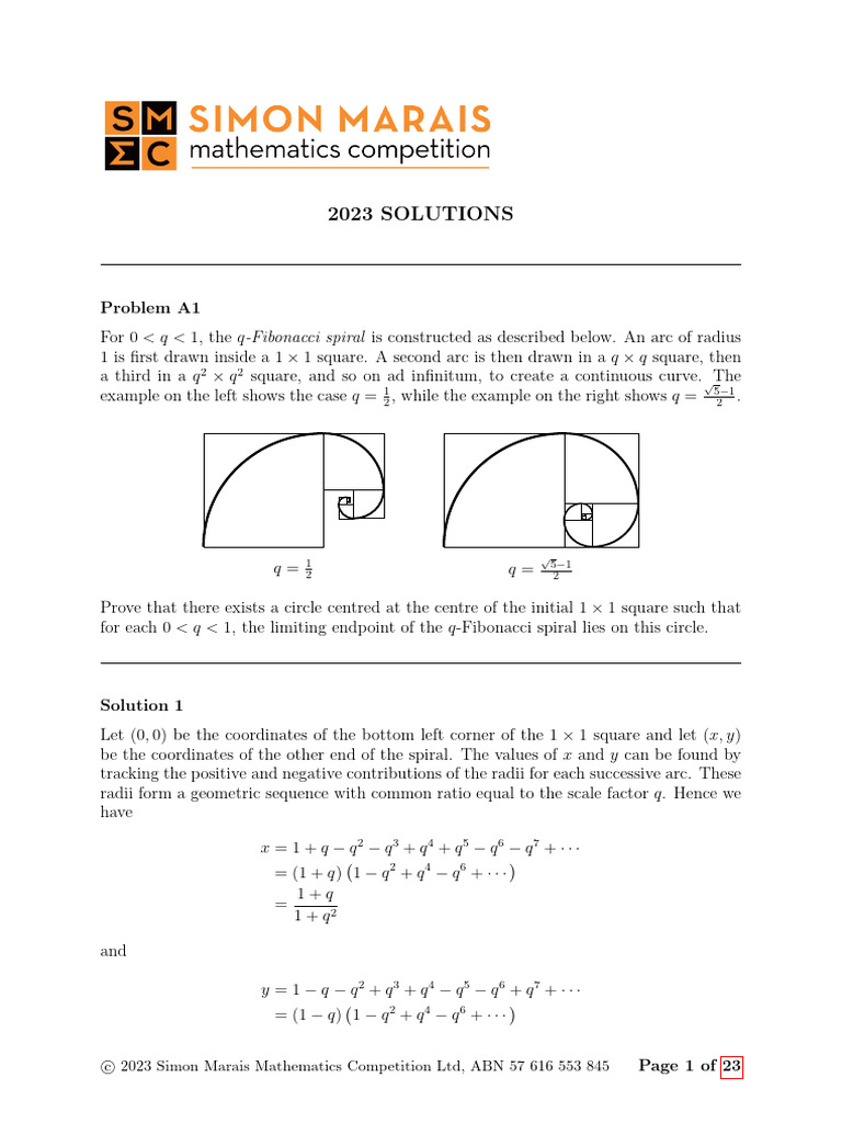s Mmc 2023 Solutions | PDF | Mathematical Analysis | Mathematical Concepts