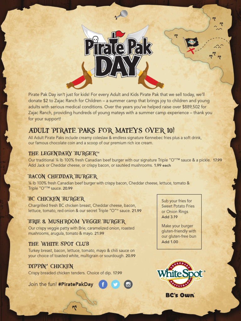 Pirate Pak Day Menu 2023 | PDF | Hamburgers | Food And Drink Preparation