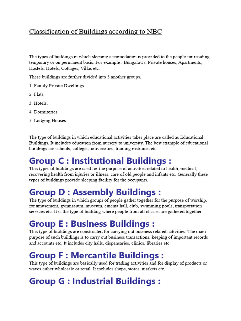 Classification of Buildings According To NBC | PDF | Warehouse