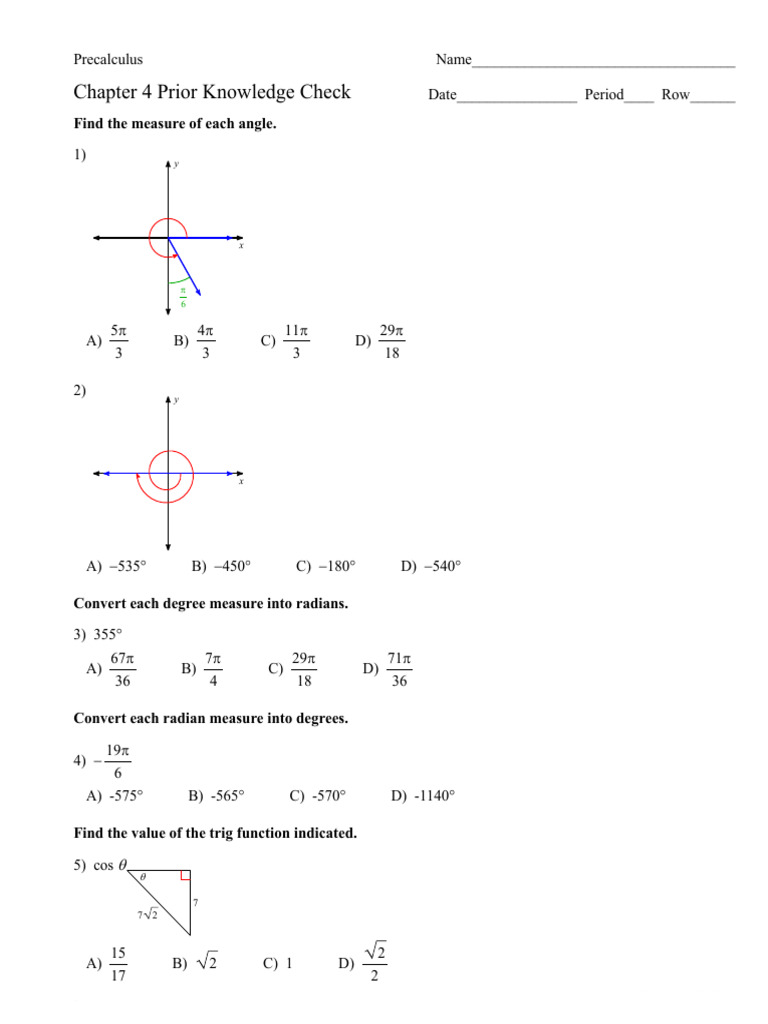 Chapter 4 Prior Knowledge Check | PDF | Trigonometry | Trigonometric ...