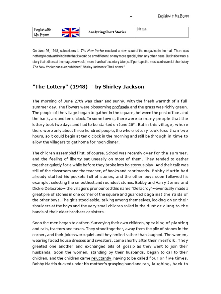 The Lottery Full Text White Withvocabulary Help | PDF | History