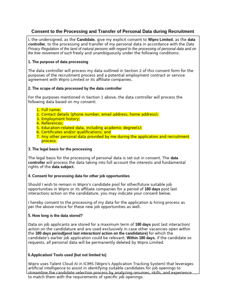 Recruitment Data Processing Consent Form | PDF