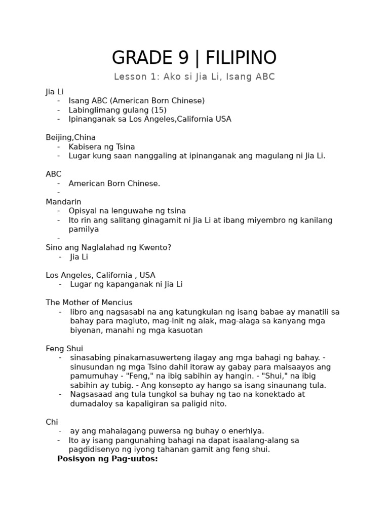 Grade 9 - Filipino | PDF