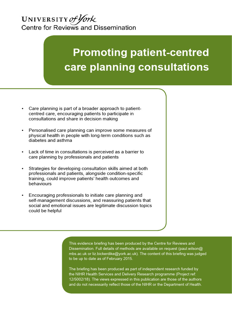 Enhancing Patient-Centered Care Planning | PDF | Systematic Review ...