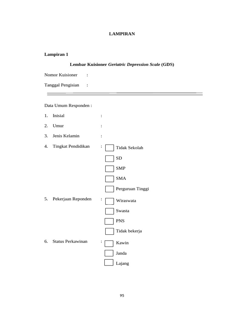 Lembar Kuisioner Geriatric Depression Scale (GDS) | PDF