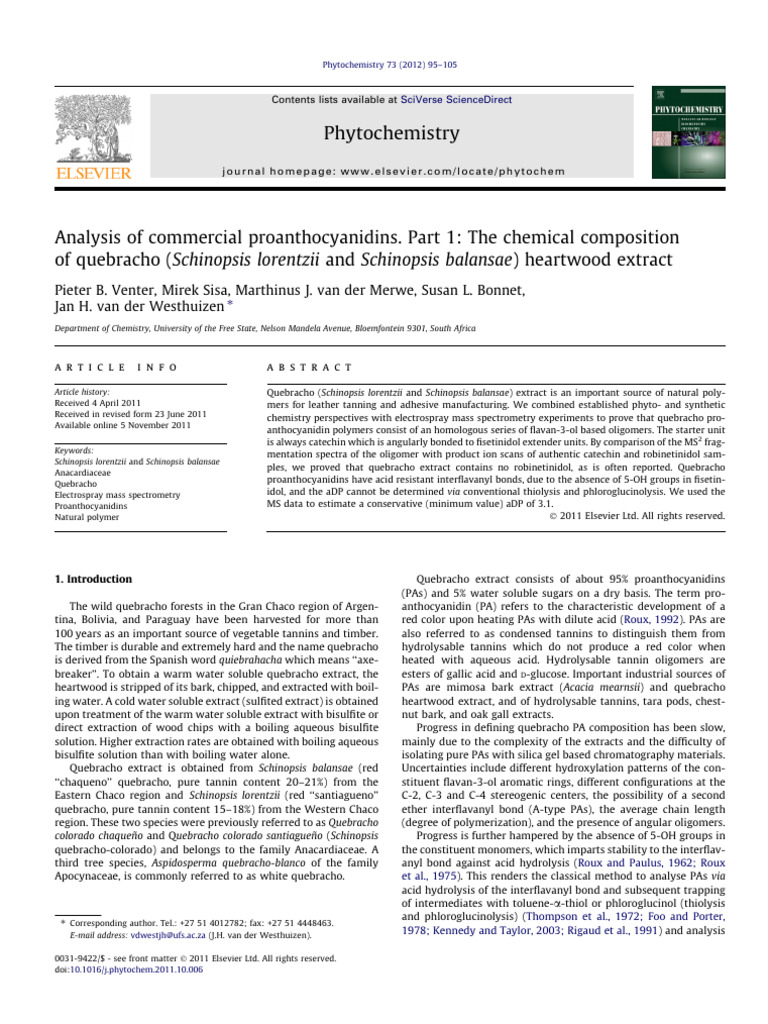 Quebracho Extract: Proanthocyanidin Analysis | PDF