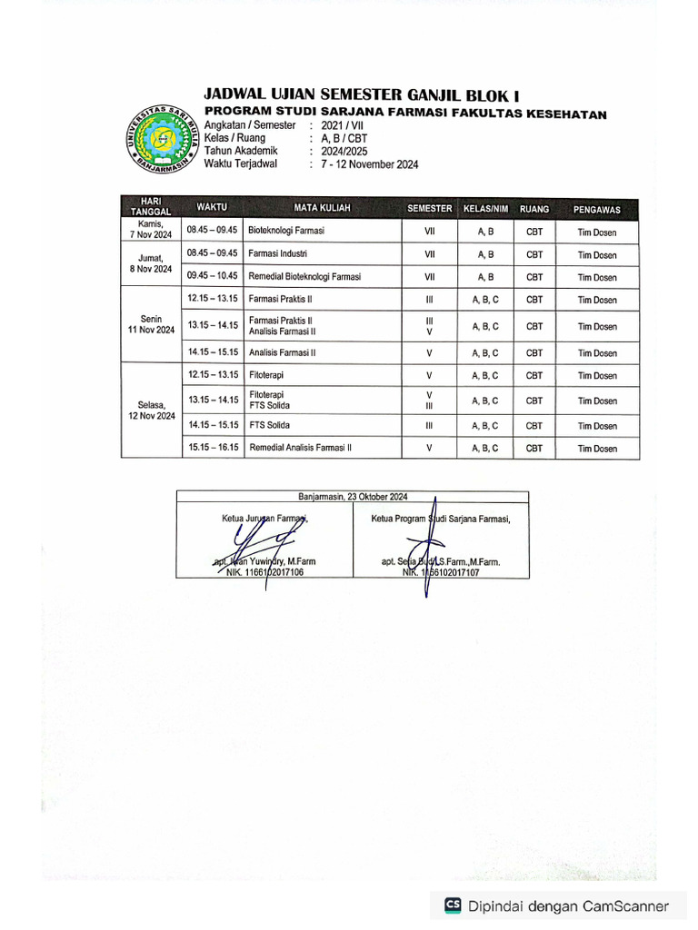Jadwal Ujian Semester Ganjil Blok I | PDF