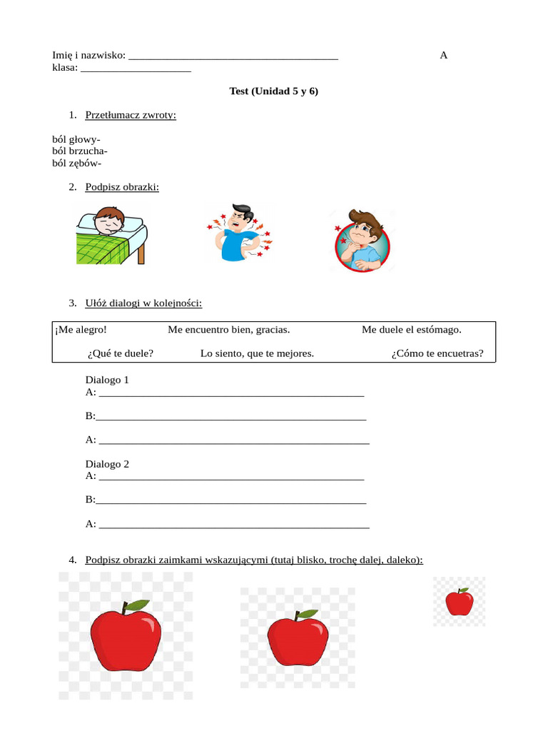 Sprawdzian Unidad 5y 6 A | PDF