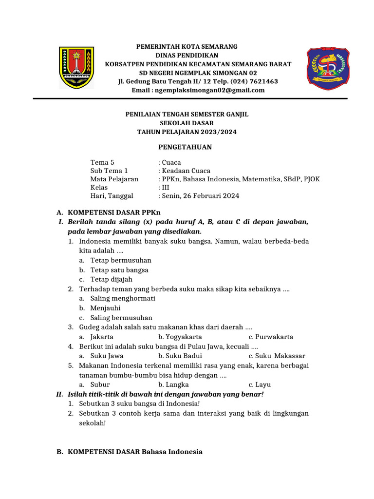 Soal Kelas 3 PTS T5 ST1 | PDF