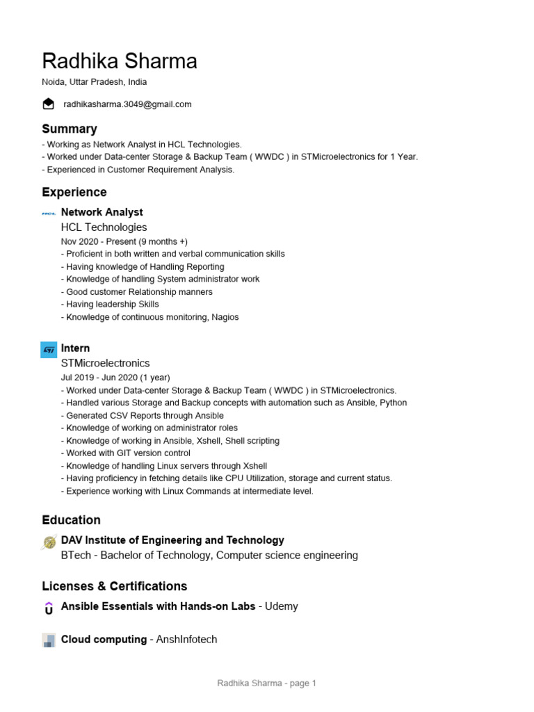 Resume Radhika Sharma | PDF