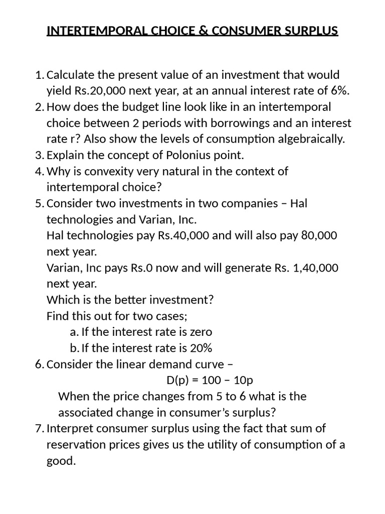 INTERTEMPORAL CHOICE and CONSUMER SURPLUS | PDF