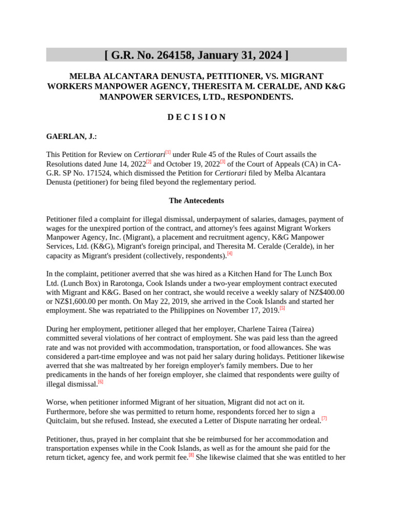 Melba Alcantara Denusta, Petitioner, vs. Migrant Workers Manpower ...